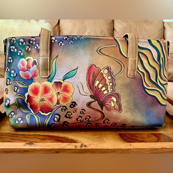 Anuschka | Bags | Anuschka Hand Painted Leather Butterfly Handbag ...